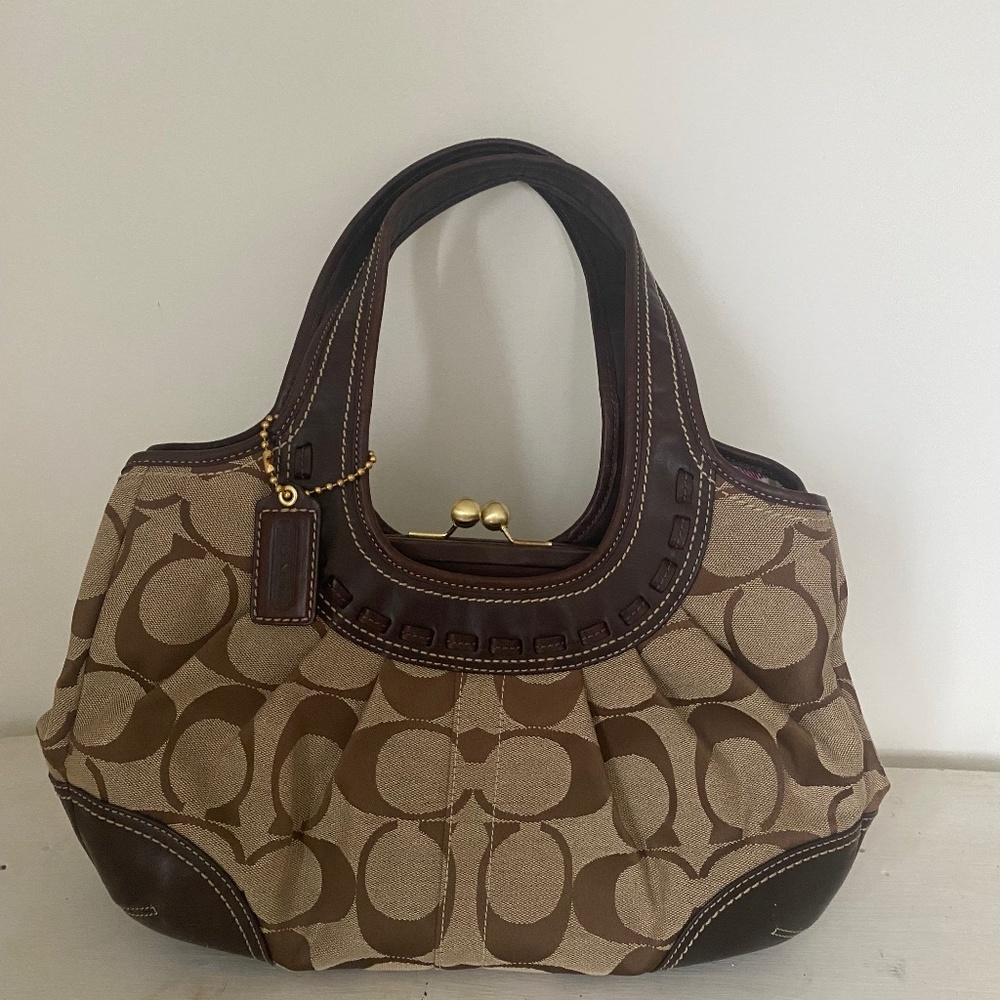 Coach Ergo Signature Pleated Kiss-Lock Handbag - Gem